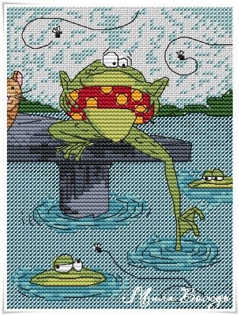 Вышивка Лягушка на причале крестом, схема в PDF №5491