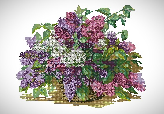 Вышивка Сирень крестом, схема в PDF