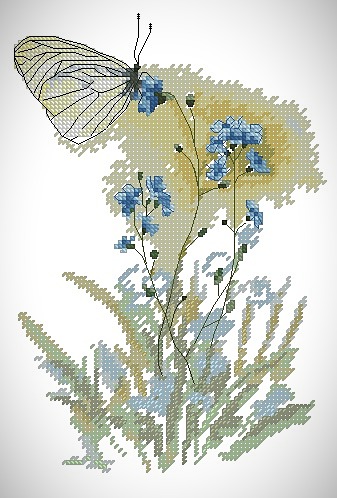 Вышивка Незабудки акварель крестом, схема в PDF №15225